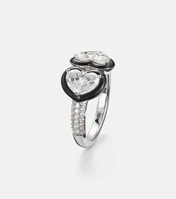 KAMYEN Twin Heart 18kt White Gold Diamond Ring - Silver