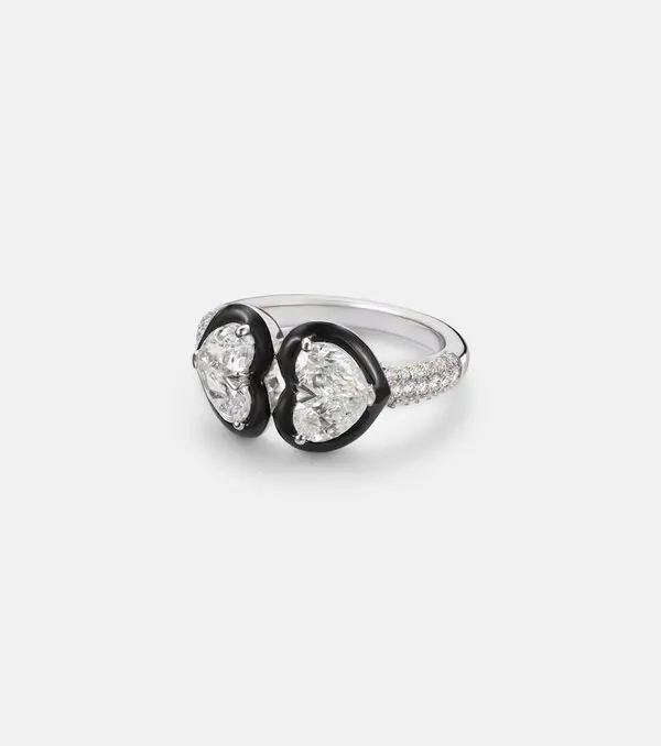 KAMYEN Twin Heart 18kt White Gold Diamond Ring - Silver