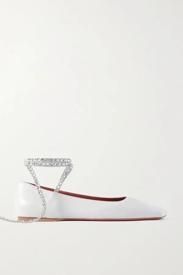 Amina Muaddi Ane Crystal-embellished Leather Ballet Flats - White