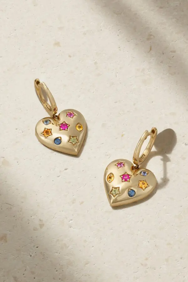 ROXANNE FIRST Jazzy 14-karat Gold Sapphire Heart Earrings - Multi