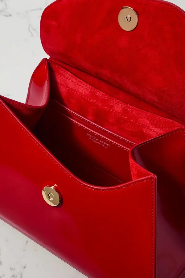 FERRAGAMO Prisma Glossed-leather Tote
