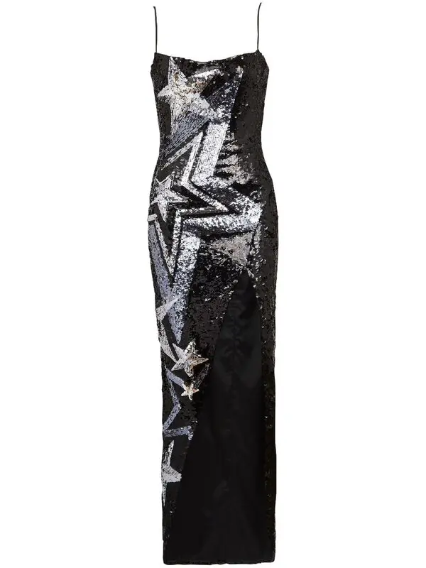 Balmain Star-pattern Sequinned Maxi Dress - Black