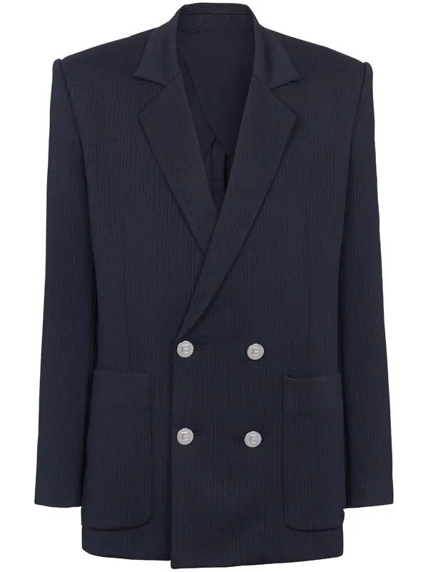 Balmain Monogram-pattern Double-breasted Blazer