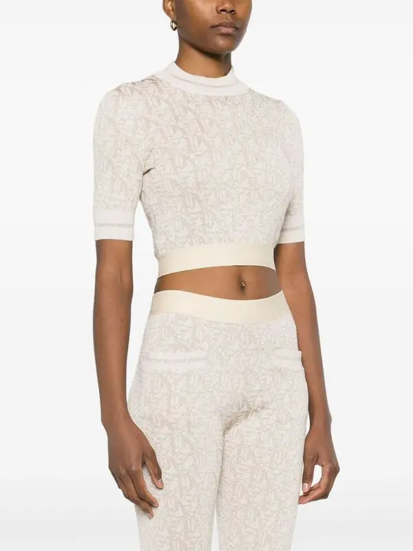 Palm Angels Monogram-jacquard Knitted Crop Top - Neutrals