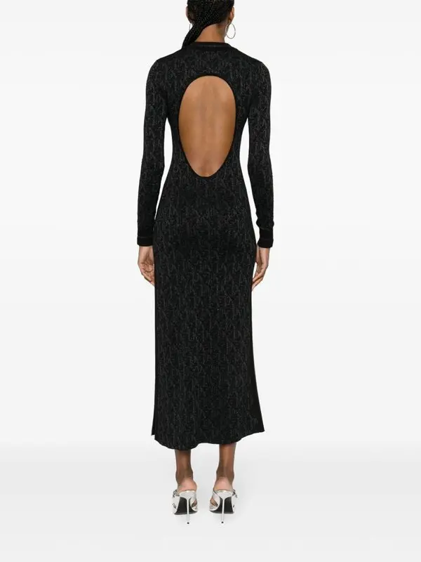 Palm Angels Monogram-jacquard Open-back Midi Dress