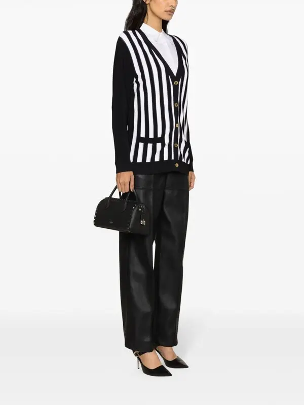 Moschino Striped Ribbed Knit Cardigan