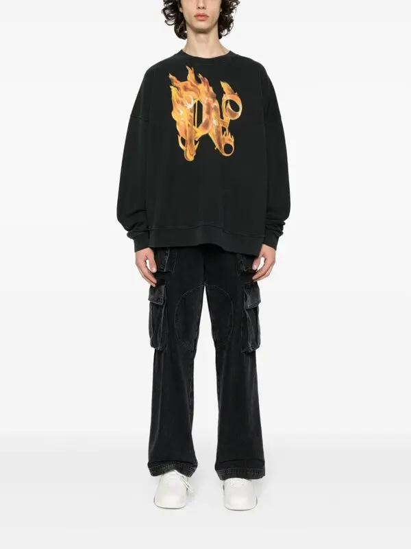 Palm Angels Burning Monogram-print Sweatshirt - Black