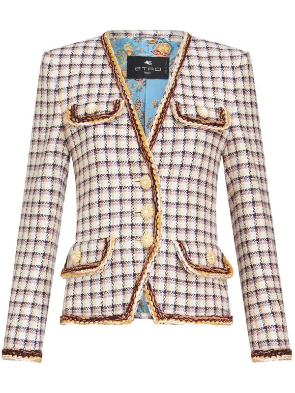 Etro Check-jacquard Cotton-blend Jacket - White