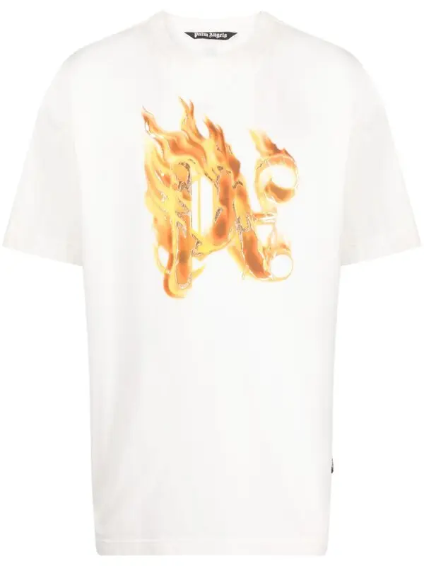 Palm Angels Burning Monogram-print T-shirt - White