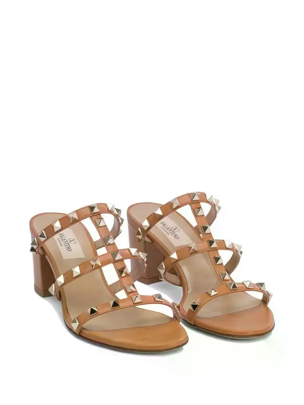 Valentino Garavani Rockstud Calfskin Leather Slide Sandal 60 Mm - Brown