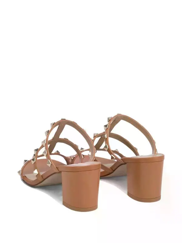 Valentino Garavani Rockstud Calfskin Leather Slide Sandal 60 Mm - Brown
