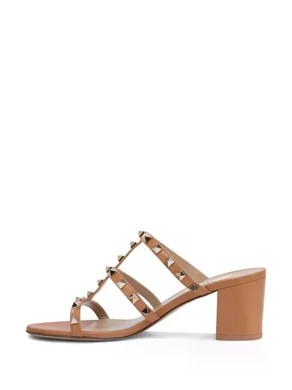 Valentino Garavani Rockstud Calfskin Leather Slide Sandal 60 Mm - Brown