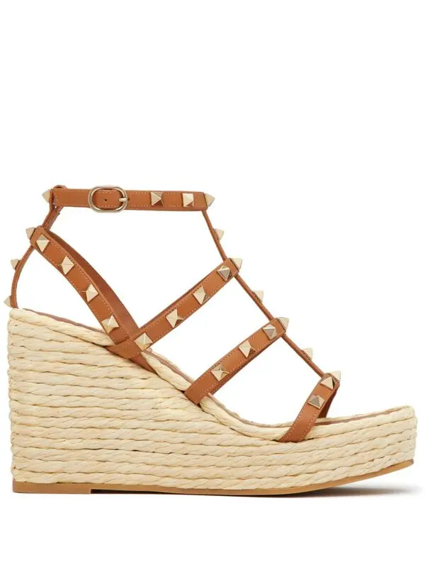 Valentino Garavani 95mm Rockstud Wedge Sandals - Brown