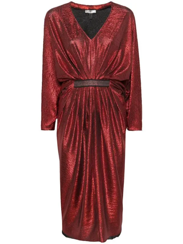 NISSA Draped Shimmer Midi Dress