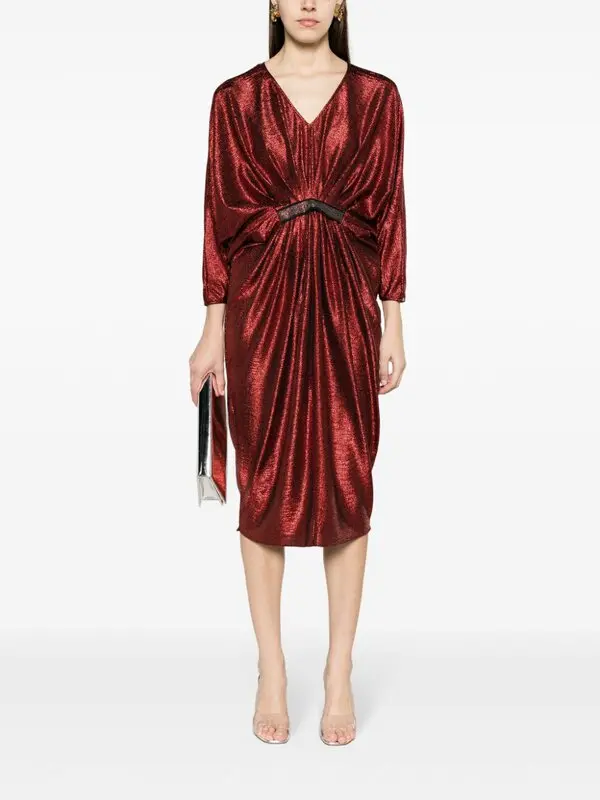 NISSA Draped Shimmer Midi Dress