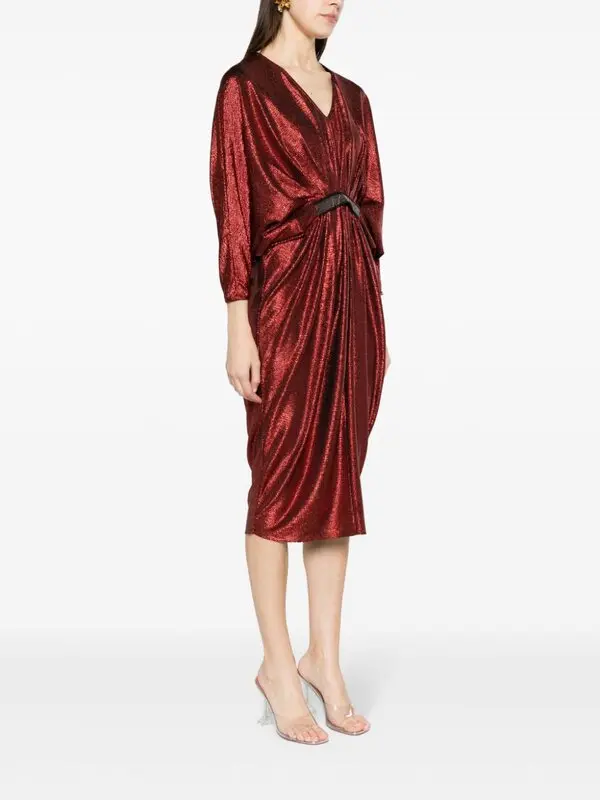 NISSA Draped Shimmer Midi Dress