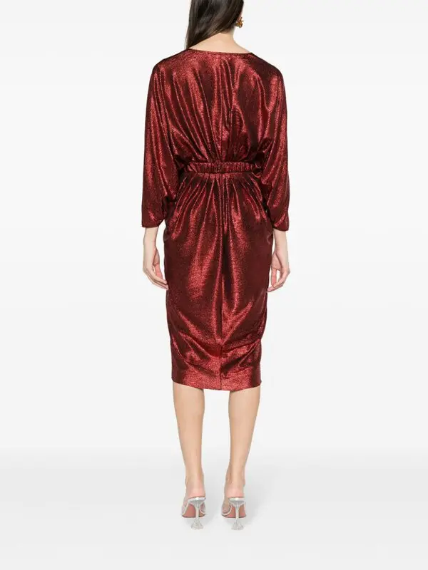 NISSA Draped Shimmer Midi Dress