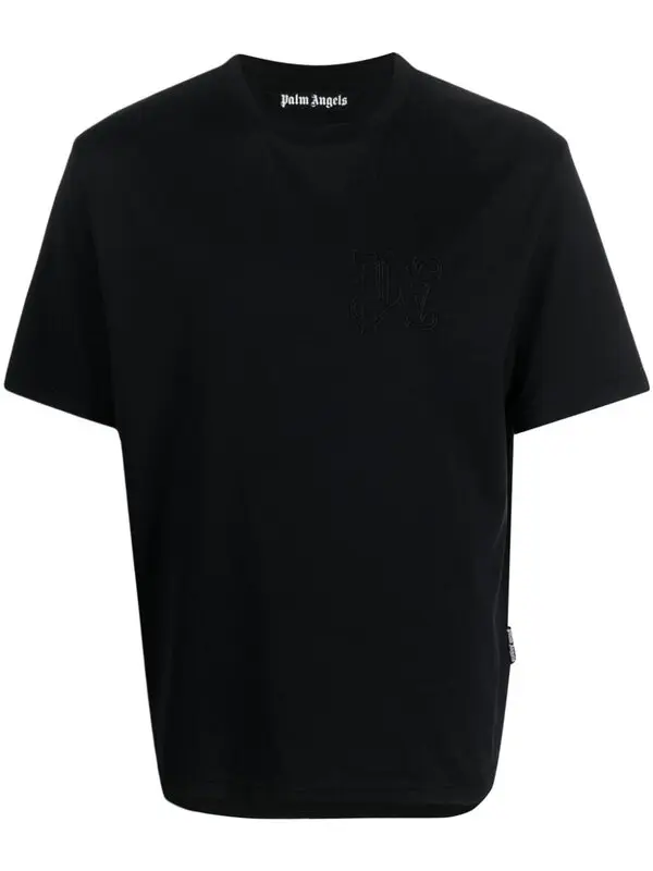 Palm Angels Logo-embroidered T-shirt - Black