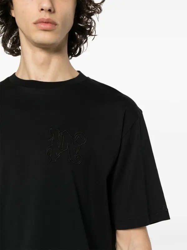 Palm Angels Logo-embroidered T-shirt - Black
