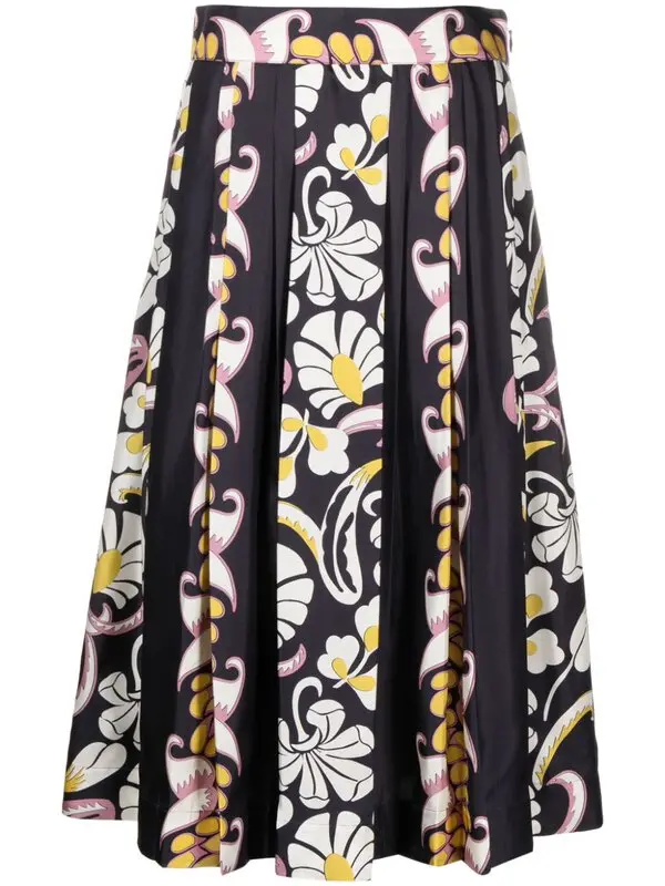 Tory Burch Floral-print Pleated Skirt - Black
