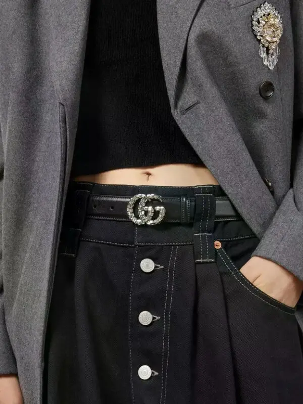 Gucci Double G Crystal-embellished Belt - Black
