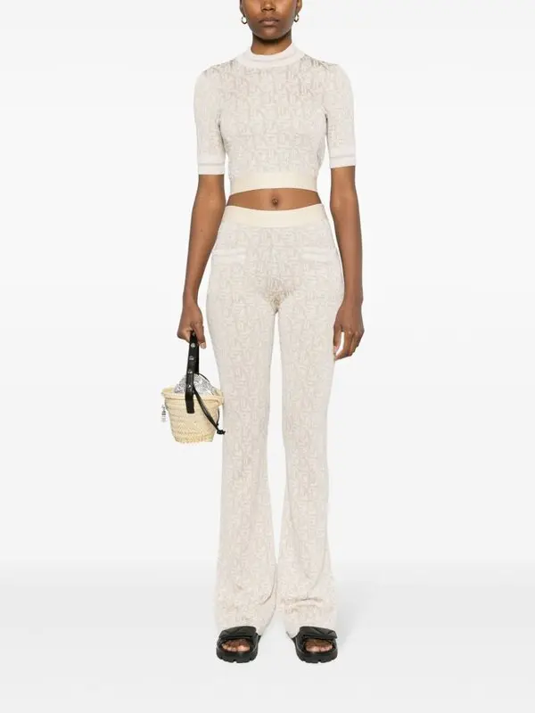 Palm Angels Monogram-jacquard Knitted Trousers - Neutrals