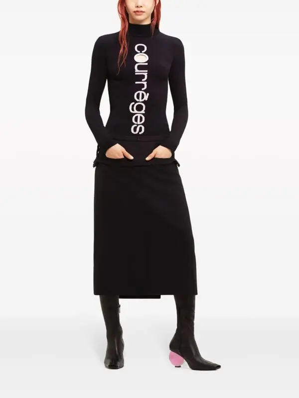COURREGES Panelled Virgin Wool Midi Skirt
