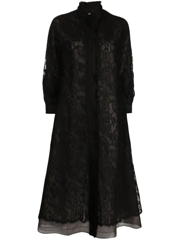 Shiatzy Chen Lace Pleated Single-breasted Coat - Black
