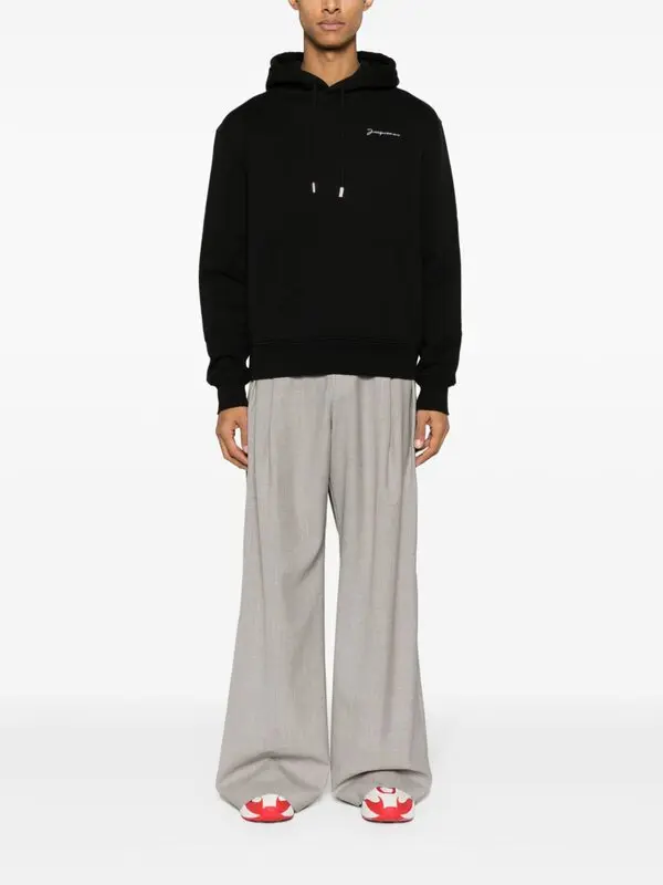 Jacquemus Logo Embroidered Hoodie - Black