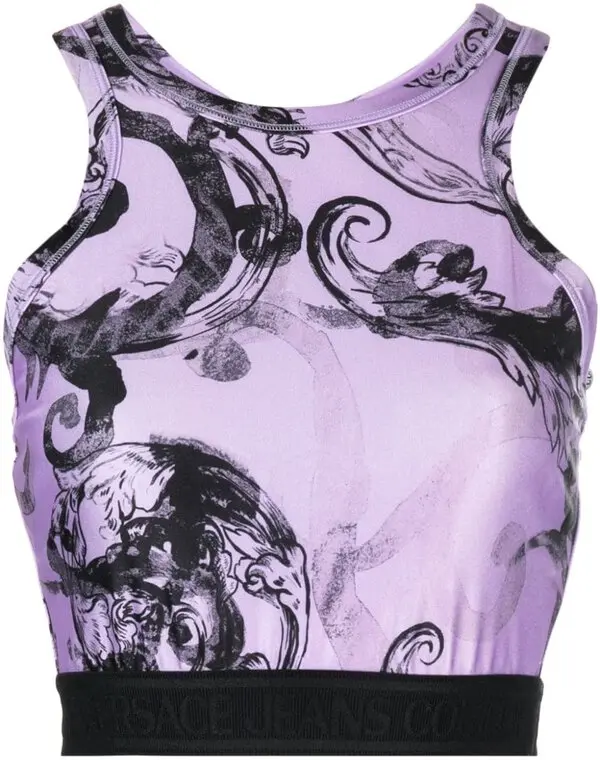 Versace Baroque-print Cropped Racerback Top - Purple