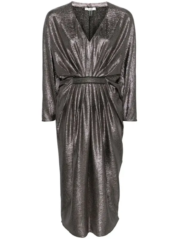 NISSA Shimmer Pleated Midi Dress