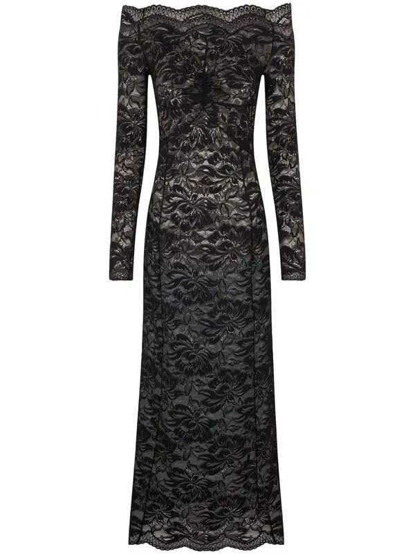 Rabanne Floral-lace Bardot-collar Dress - Black