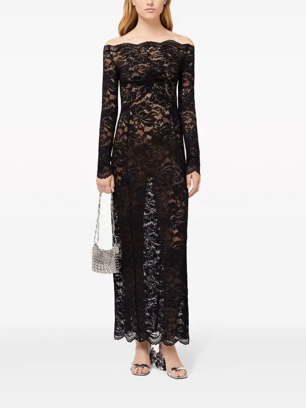 Rabanne Floral-lace Bardot-collar Dress - Black