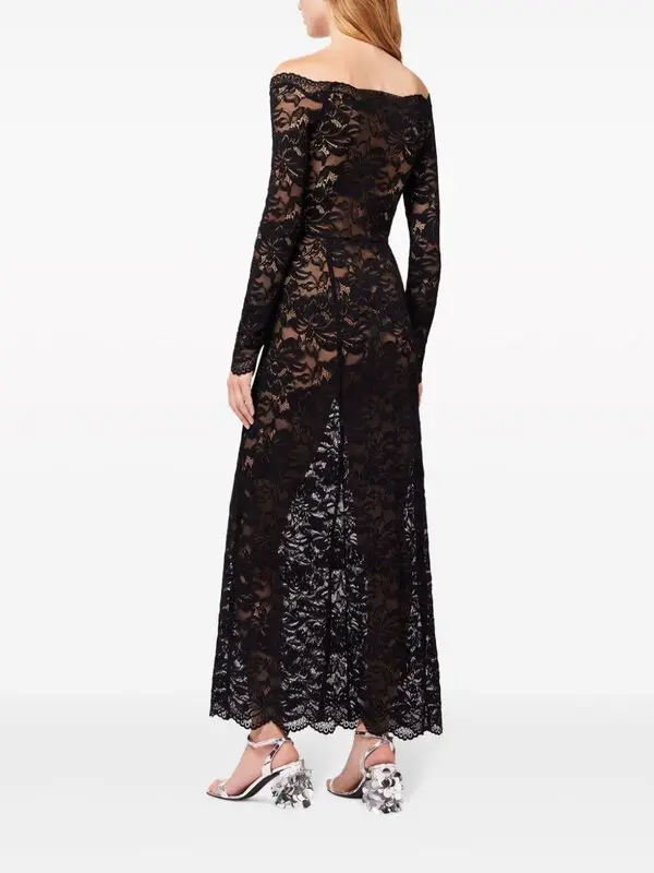 Rabanne Floral-lace Bardot-collar Dress - Black