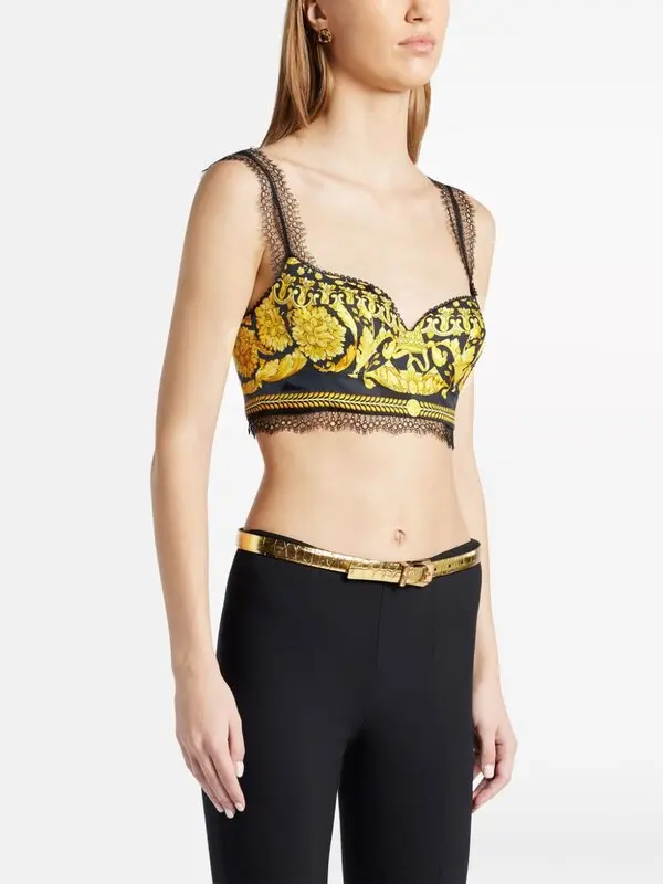 Versace Barocco-print Silk Bralette