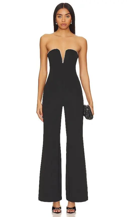 Good American Crystal Embellished V-wire Scuba Jumpsuit - Black001