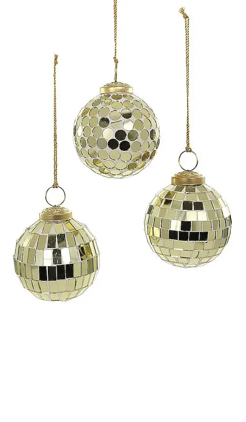 CODY FOSTER & CO Mirrorball Ornaments Set Of 3 In Metallic Gold - Multi
