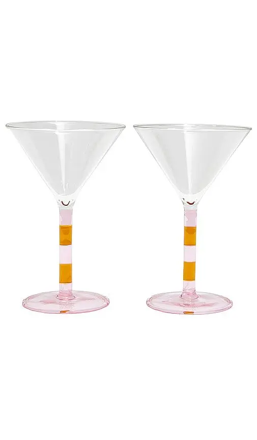 FAZEEK Striped Martini Glasses Set Of 2 In Pink - Pink & Amber