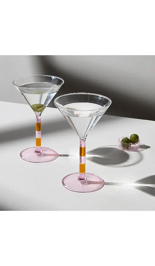 FAZEEK Striped Martini Glasses Set Of 2 In Pink