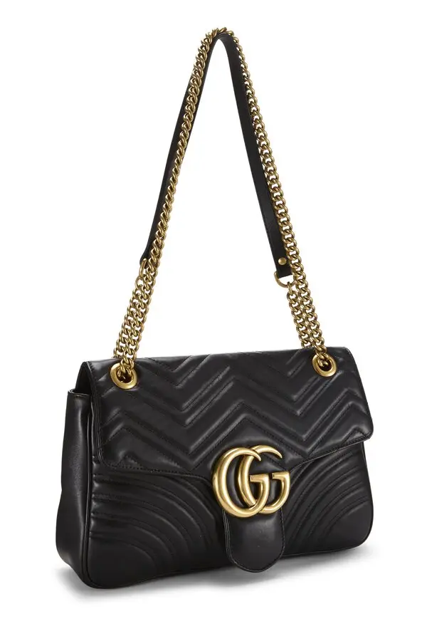 Gucci Leather Gg Marmont Shoulder Bag - Black