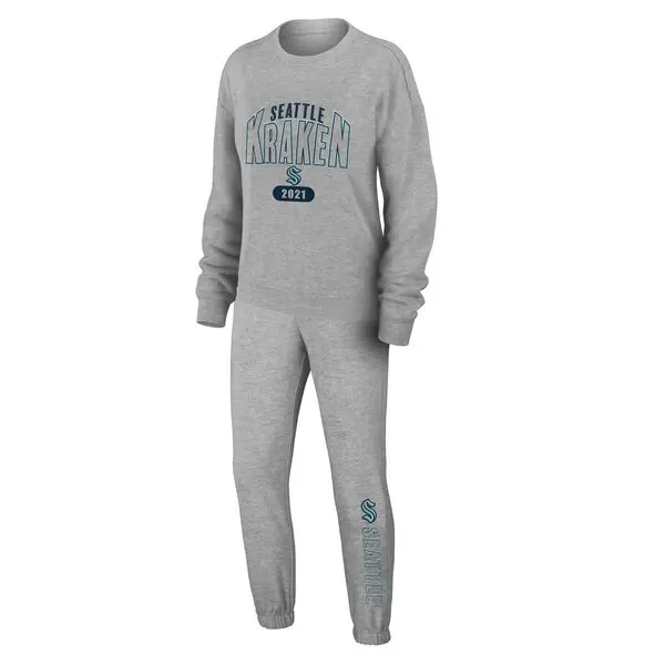 WEAR BY ERIN ANDREWS Seattle Kraken Knit Long Sleeve Tri-blend T-shirt & Pants Sleep Set - Heather Gray