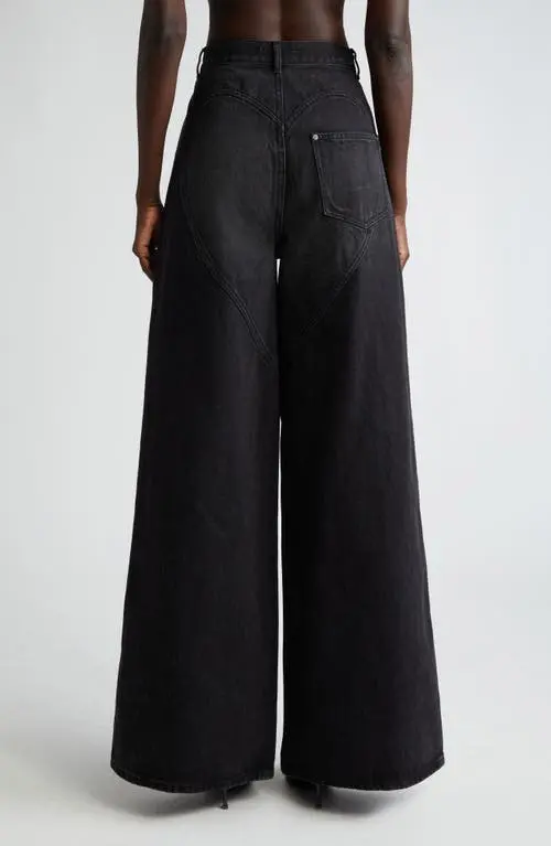 AREA Crystal Embellished Cutout Wide Leg Jeans - Black