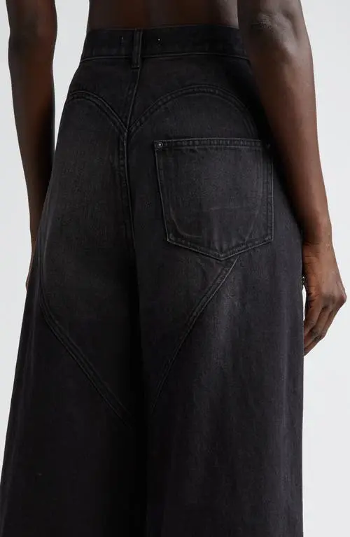 AREA Crystal Embellished Cutout Wide Leg Jeans - Black
