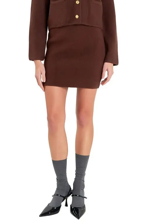 English Factory Knit Pencil Miniskirt - Chocolate