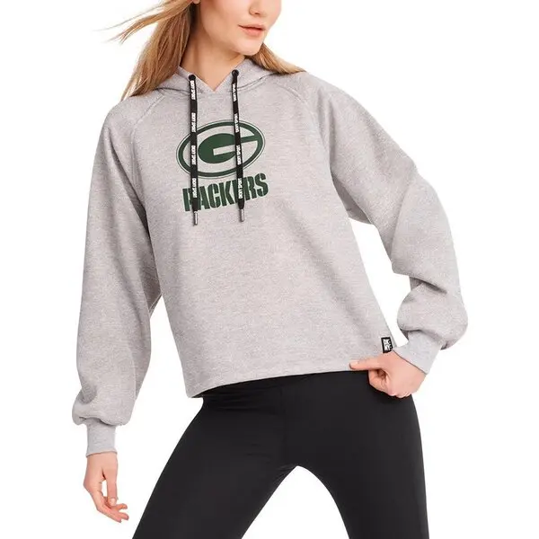Dkny Green Bay Packers Debbie Dolman Raglan Pullover Hoodie By - Heather Gray