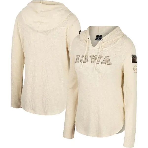 COLOSSEUM Iowa Hawkeyes Oht Military Appreciation Raglan Hoodie T-shirt - Cream