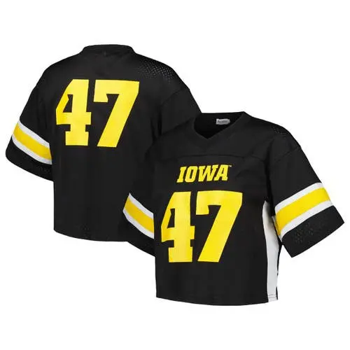 ESTABLISHED & CO. 47 Iowa Hawkeyes Fashion Cropped Football Jersey - Black