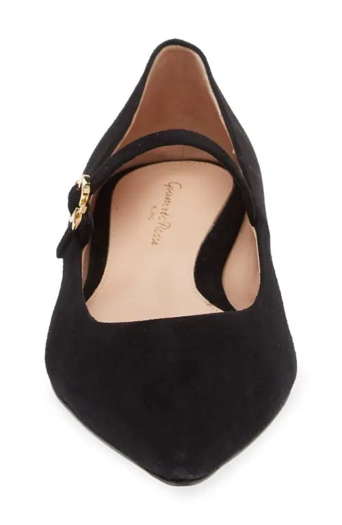 GIANVITO ROSSI Ribbon Pointed Toe Mary Jane Ballet Flat - Black