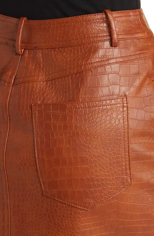 WAYF Croc Embossed Faux Leather Midi Skirt