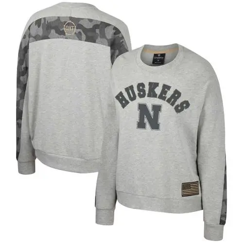 COLOSSEUM Nebraska Huskers Oht Military Appreciation Rank Dolman Pullover Sweatshirt - Heather Gray